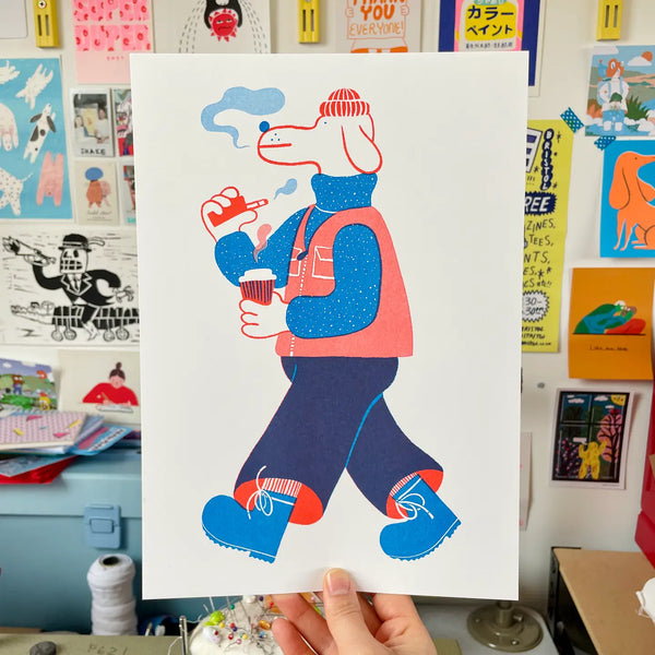 YUK FUN - Dog Strolling Riso Art Print – Pinky's Melbourne