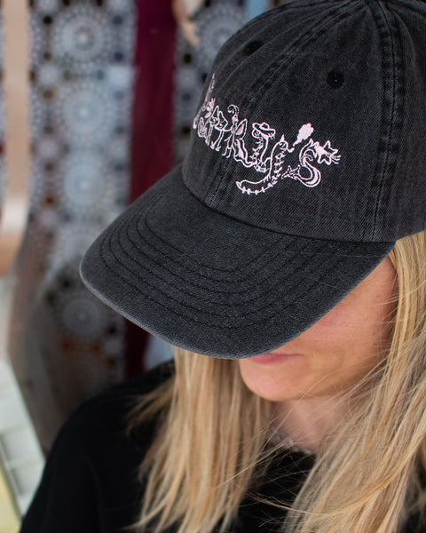 Pinky's Cap - Pink on Black Denim – Pinky's Melbourne